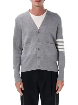 Thom Browne 4-bar V-neck Virgin Wool Cardigan - Grey