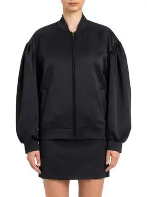 TWINSET Duchess Satin Oversized Bomber Jacket - Black