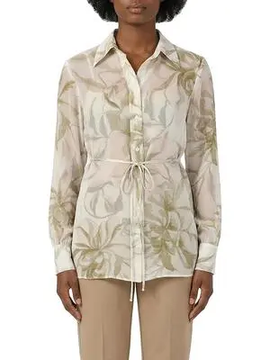 SEMICOUTURE Floral Print Viscose Shirt With Belted Waist - Fa01