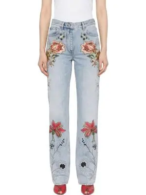 Valentino Garavani Embroidered Cotton Straight Jeans - Denim