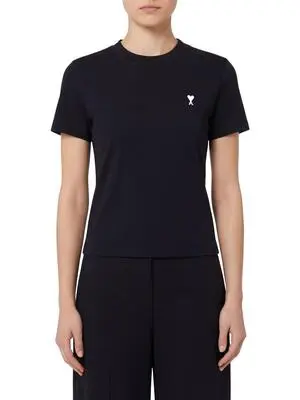 AMI Paris Slim Fit Cotton T-shirt With Contrast De Coeur Logo - Black