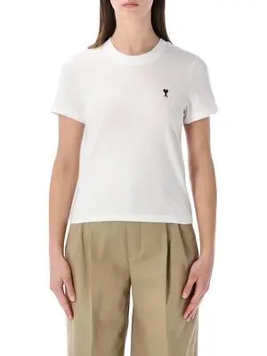 AMI Paris Slim Fit Cotton T-shirt With Contrast De Coeur Logo - White
