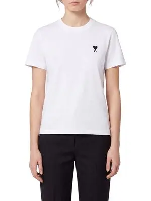 AMI Paris Slim Fit Cotton T-shirt With Contrast De Coeur Logo - White