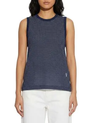 AMI Paris Striped Cotton Sleeveless Top - Blue