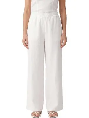 AMI Paris Linen Blend Palazzo Trousers - White