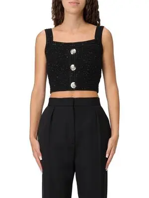 Balmain Cropped Embellished Top - Black
