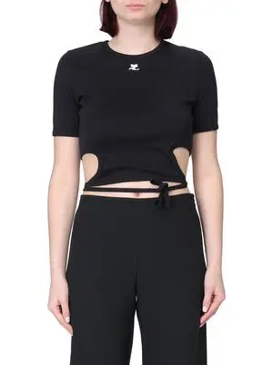 COURREGES Cotton Crop T-shirts With Logo - Black