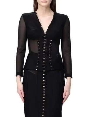 Elisabetta Franchi Polyamide Jacket With Stud Embellishments - Black