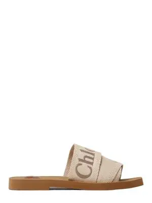 Chloé Chloé Woody Embroidered Logo Flat Slide Sandals Beige