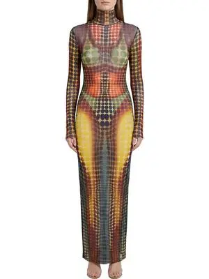 JEAN PAUL GAULTIER Long Sleeve Printed Maxi Dress - Multicolor