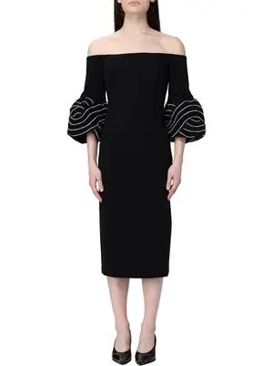 Rebecca Vallance Crêpe Midi Dress With Embellished Sleeves - Black