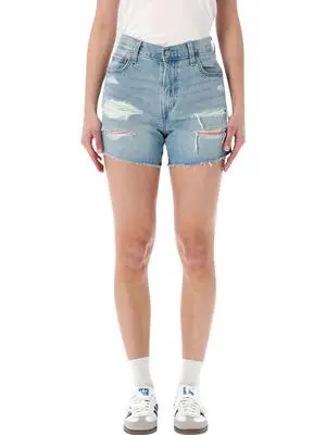 LEVI'S High Rise Cotton Denim Shorts With Distressed Details - Blue 1