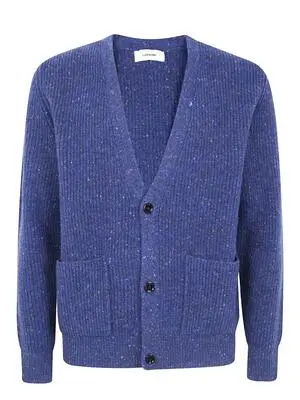 LARDINI Ribbed V-neck Cardigan - Blue