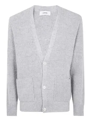 LARDINI Ribbed V-neck Cardigan - Grey