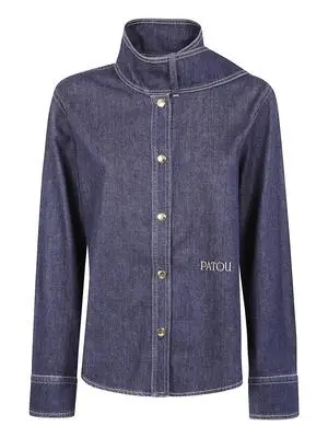 PATOU Denim Shirt With Contrast Stitching - Blue