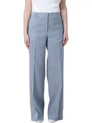 PT TORINO Pinstriped Linen And Cotton Palazzo Trousers - Blue