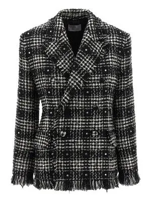 Giuseppe Di Morabito Embellished Checked Double Breasted Jacket - White