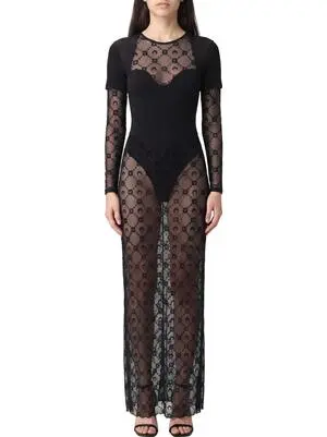 MARINE SERRE Stretch Polyamide Tulle Long Evening Dress - Black