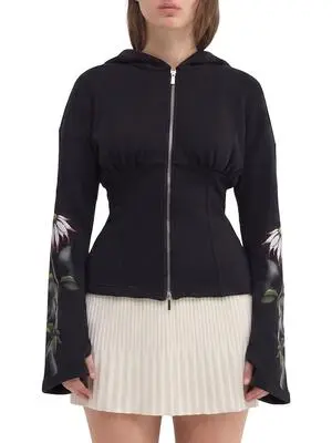 MARGHERITA MACCAPANI Floral Cotton Zip-up Hoodie - Black