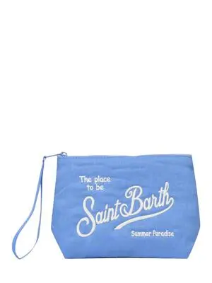 MC2 SAINT BARTH Linen Pochette With Embroidered Logo - Blue 1