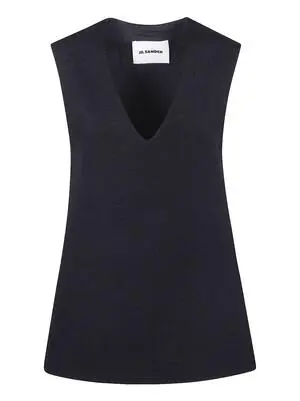 JIL SANDER Sleeveless V-neck Top - Black
