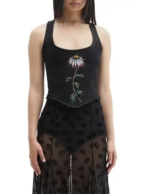 MARGHERITA MACCAPANI Daisy Floral Cotton Corset Top - Black