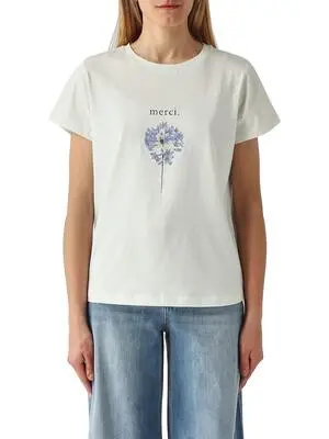 TWINSET Short-sleeve Cotton T-shirt With Floral Print - Gnawed Blue