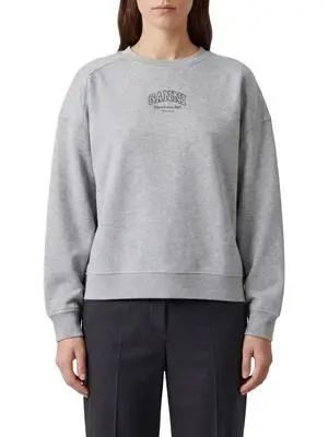 GANNI Cotton Crewneck Sweatshirt With Printed Logo - Grey