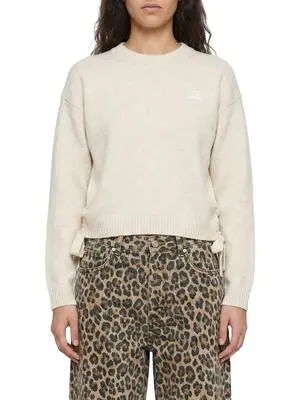 GANNI Wool Crew-neck Pullover With Drawstring Hem - Beige