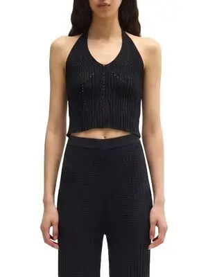 MARGHERITA MACCAPANI Mariah Knitted Cotton Halterneck Top - Black