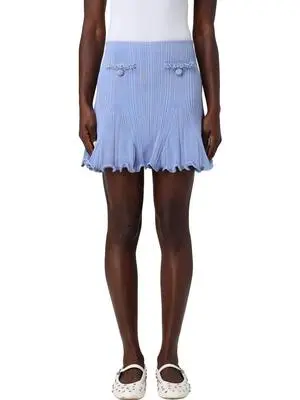SELF-PORTRAIT Ribbed Knit Mini Skirt With Embellishments - Blue