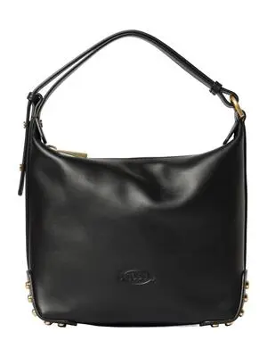 TOD'S Studded Leather Shoulder Bag - Black