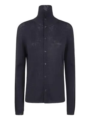Y’s Ribbed High Neck Button-up Jumper - Black