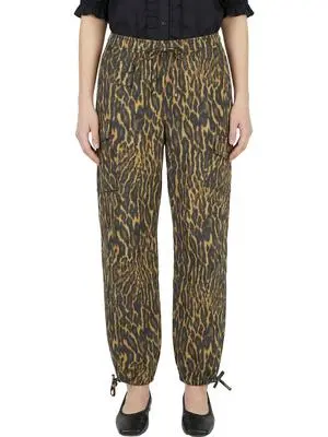 GANNI Animal Print Cotton Drawstring Trousers - Multicolor
