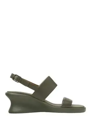 Camper Louise Smooth Calfskin Leather Wedge Sandals With Adjustable Strap - Green