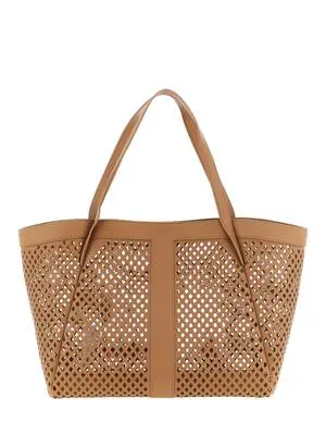 TWINSET Perforated Faux Leather Tote Bag - Brown