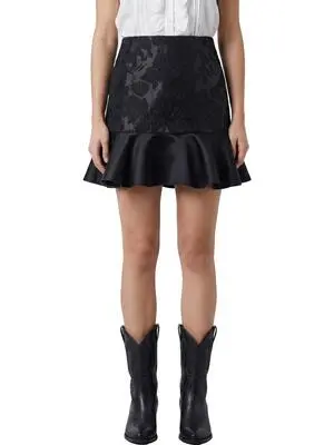 GANNI Crêpe Mini Skirt With Ruffle Detail - Black