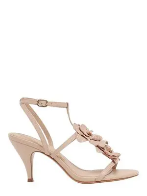 TWINSET Leather Heeled Sandals With Floral Embellishments - Rope