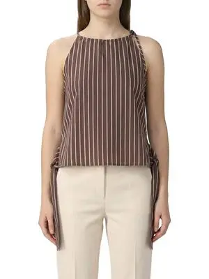 Pinko Striped Viscose Blend Top With Tie Detail - Brown