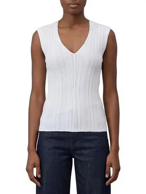 Closed Sleeveless V-neck Knit Top - Ivory