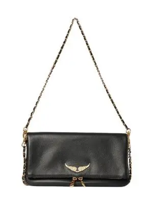 Zadig&Voltaire Textured Leather Clutch With Wing Embellishment - Black