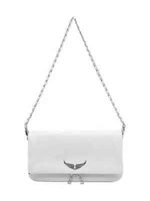 Zadig&Voltaire Zadig & Voltaire Black Leather Clutch Bag With Gold Tone Wings Detail White