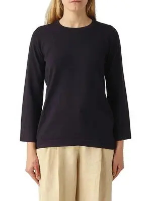 Max Mara Viscose Blend Long Sleeve T-shirt - Navy