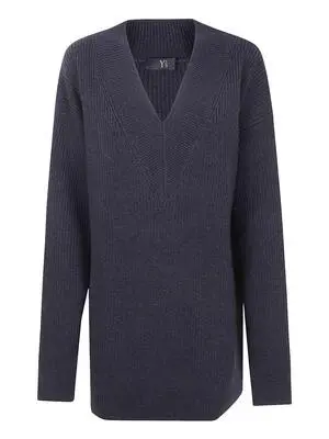 Y’s Ribbed Knit V-neck Jumper - Grey