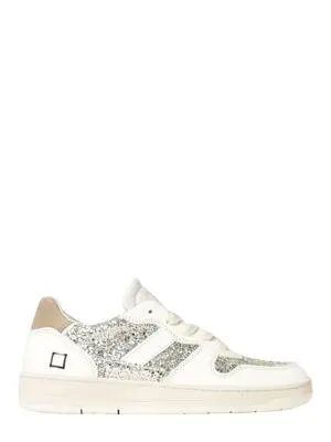 D.a.t.e. Court 2.0 Sneakers In Leather And Glitter - Platinum