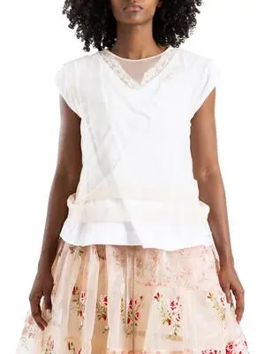 Simone Rocha Cotton T-shirt With Embroidered Tulle And Crystal Embellishments - White