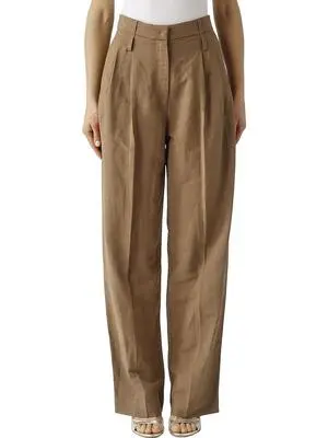 MEIMEIJ Linen Blend Wide Leg Trousers - Brown