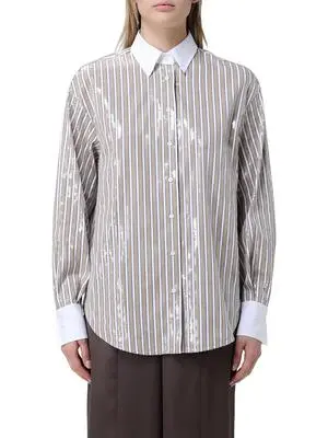 Brunello Cucinelli Striped Sequin Cotton Shirt - Black