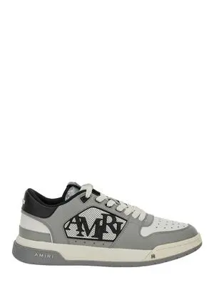 Amiri Classic Smooth Leather Sneakers With Rubber Logo And Perforated Toe - Grey