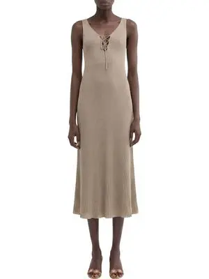 MARGHERITA MACCAPANI Tie-up Ribbed Midi Dress In Cotton Jersey - Beige